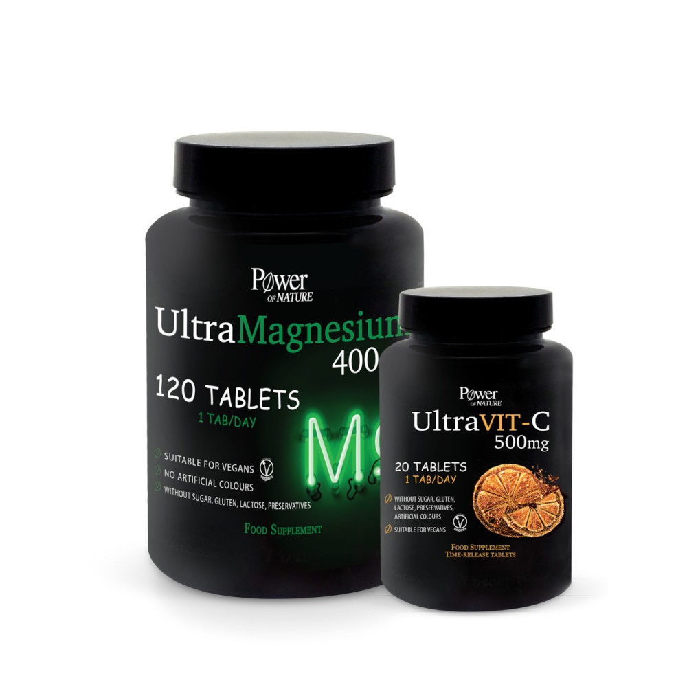 Power Of Nature Ultra Magnesium 400mg 120 ταμπλέτες & Ultra Vit-C 500mg ...